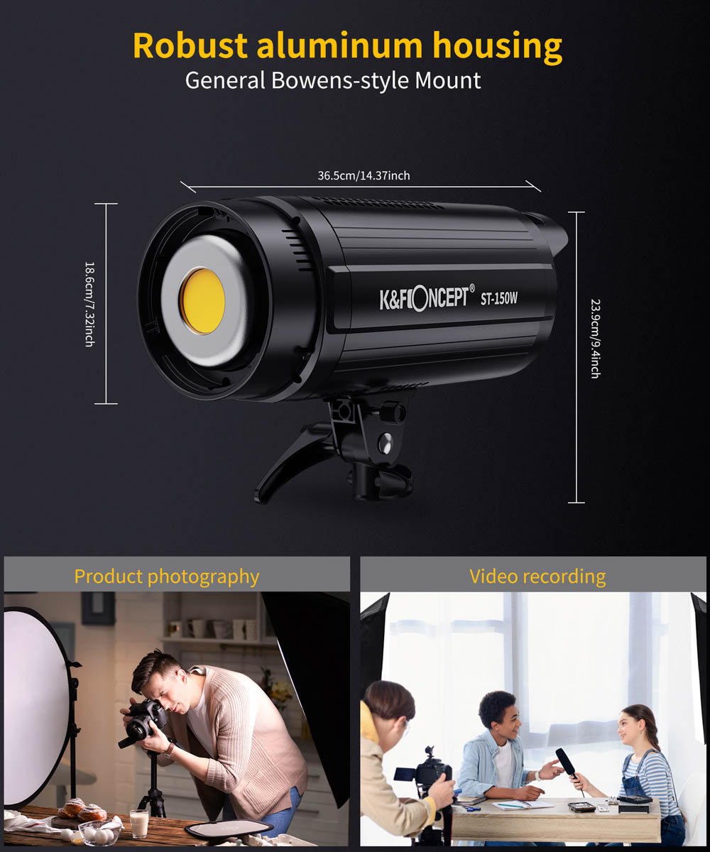 K&F ST-150W LED Video Light - Dimmable Daylight COB LED with Bowens ...